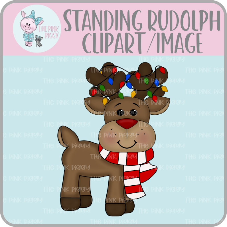 Standing Rudolph with Scarf Clipart/Image – The Pink Piggy